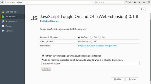 Deshabilitar JavaScript cómodamente en Firefox y derivados