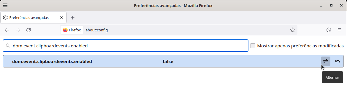 Evitar que o JavaScript modifique a área de tranferência no Firefox